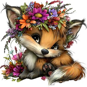 12 PNG Floral Baby Fox – PNG Clipart for Nursery Prints, Woodland Baby ...