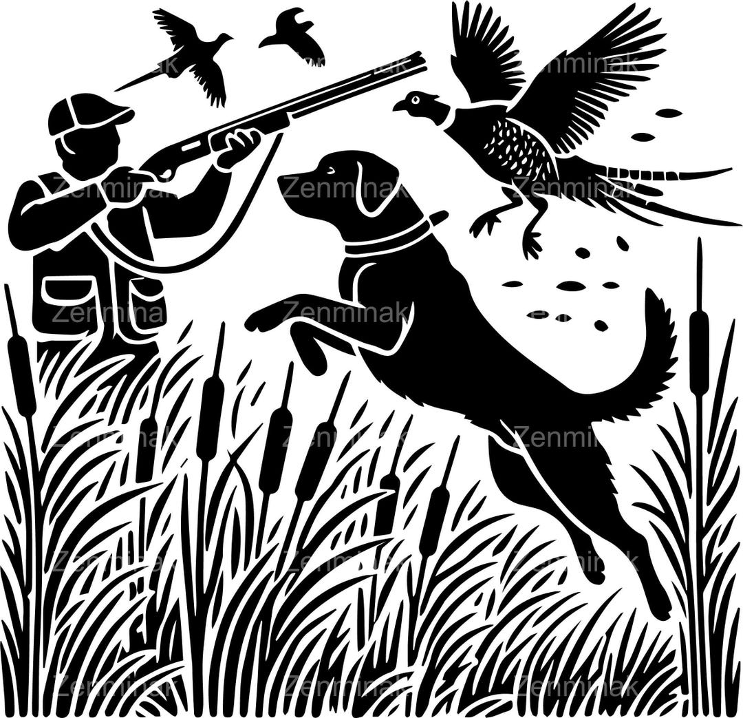 4 Hunter With Dog and Pheasants SVG, Bird Hunting Silhouette Cut File ...