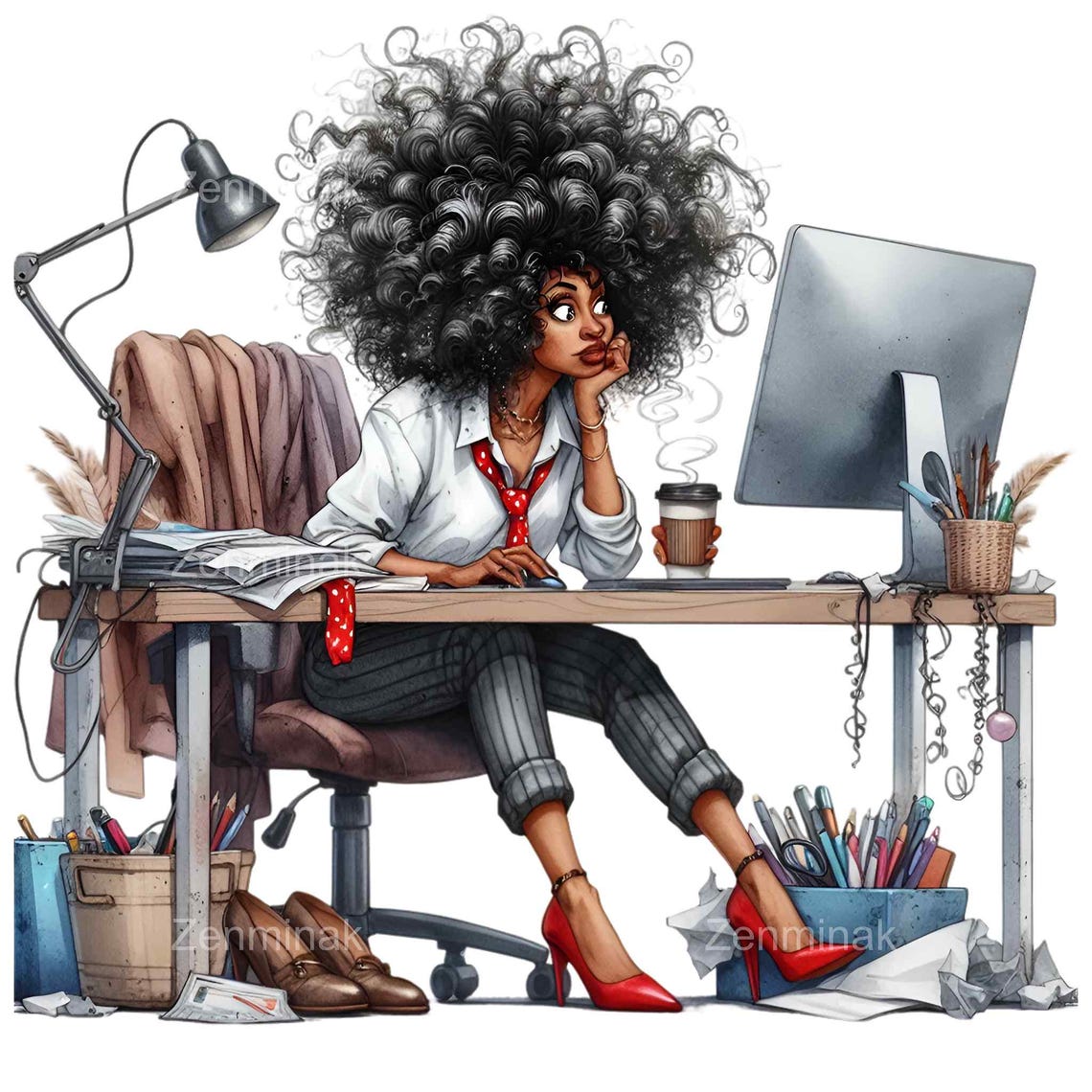 15 PNG Funny Office Lady Clipart – Coffee Break Work PNG Illustration ...