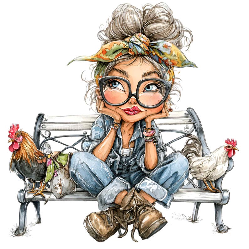 18 PNG Farm Bench Lady Clipart – Funny Chicken PNG – Whimsical Country ...