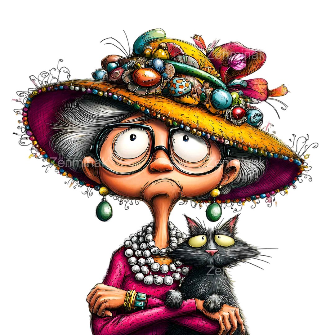 16 PNG Funny Cat Grandma Clipart – Eccentric Lady With Oversized Easter ...