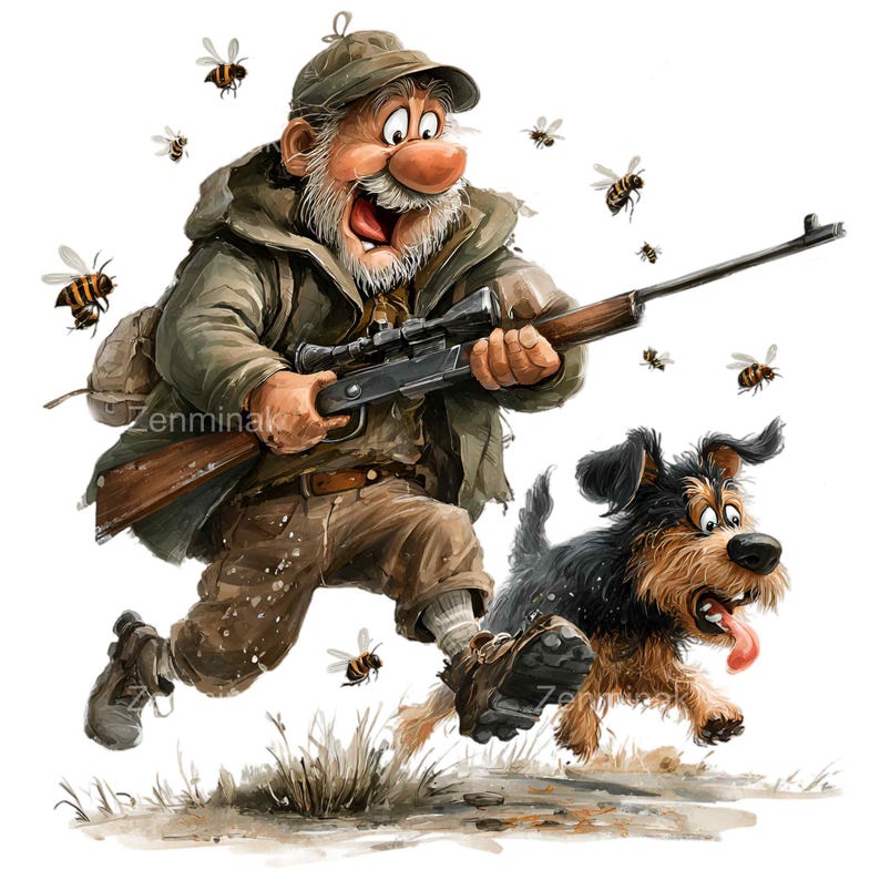 15 PNG Funny Hunter Clipart – PNG Old Man Running With Dog Illustration ...