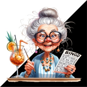 Cheerful Senior Lady Playing Bingo Illustration | 18 Fun Clipart ...