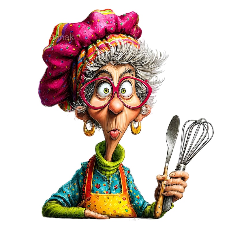 15 PNG Funny Cooking Lady Clipart – Eccentric Grandma Chef PNG With ...