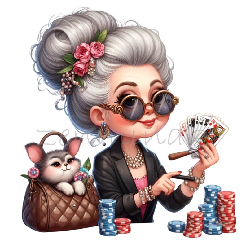 Senior Lady Playing Cards 12 PNG Funny Comics Grandma Cartoon ...