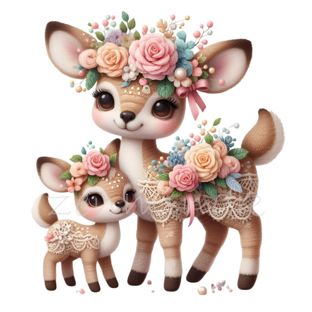 10 PNG Cute Floral Deer and Fawn Clipart PNG, Pastel Forest Animals ...