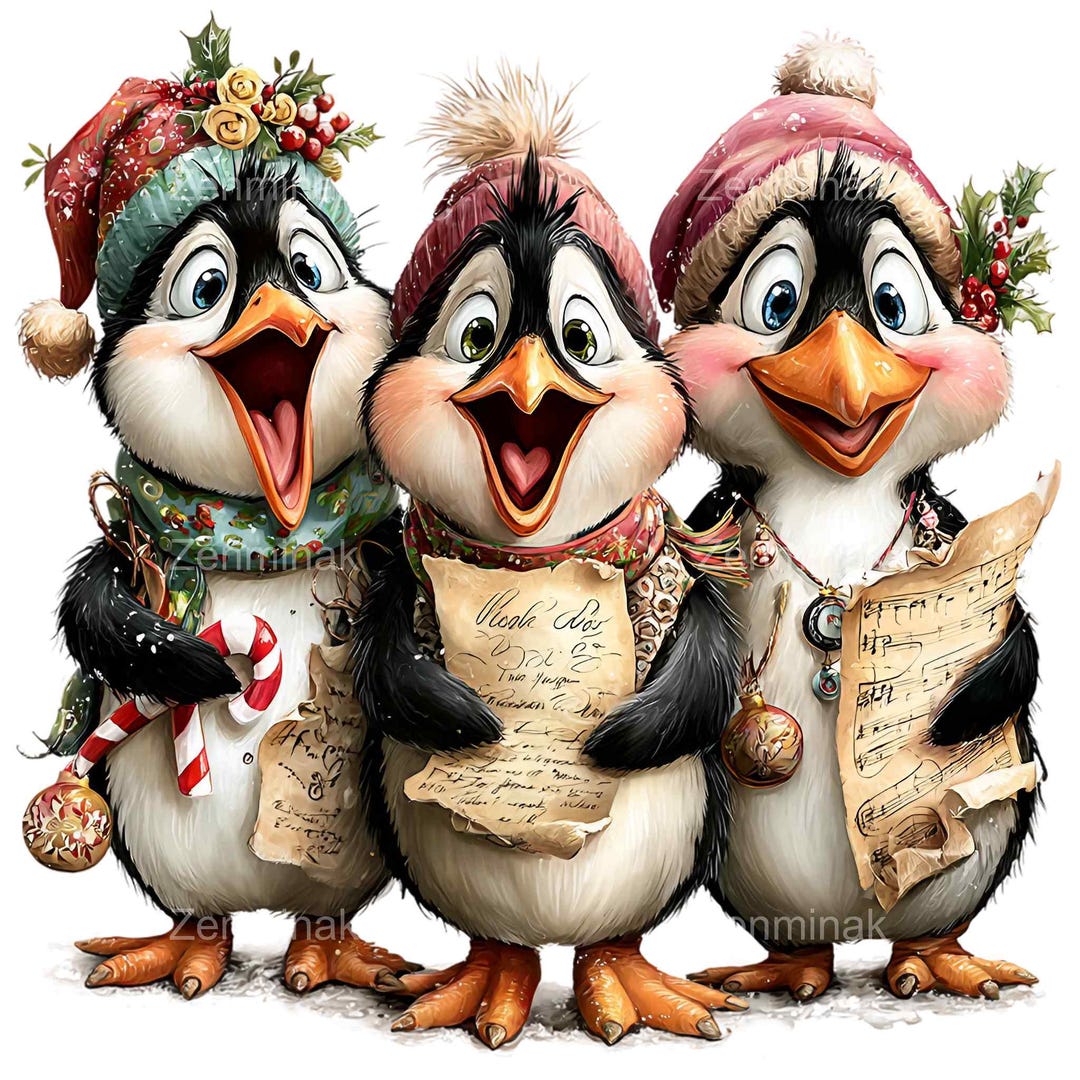 15 PNG Christmas Penguins Clipart – Winter Carolers PNG for ...