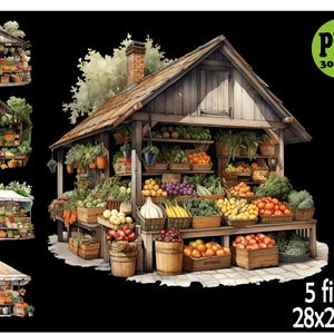 Watercolor Farm Stand Clipart Sublimation PNG - Etsy