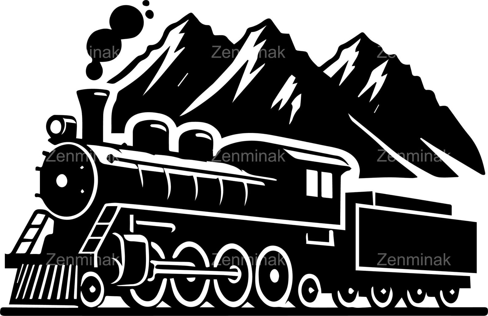 10 SVG Steam Train Locomotive Mountains Pine Forest Silhouette, Vintage ...