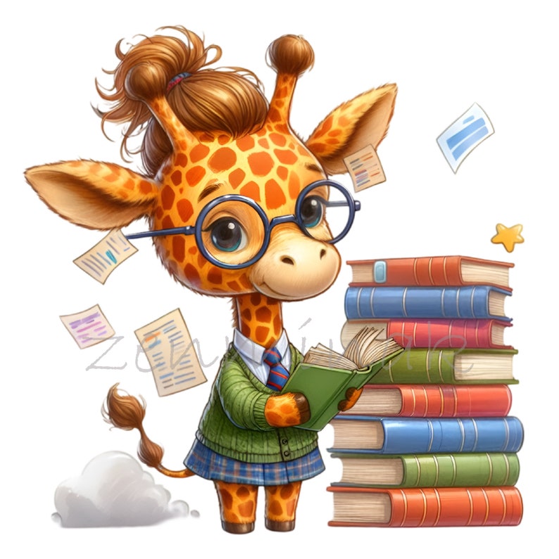 15 PNG Teacher Giraffe Clipart – PNG Cute Animal Illustration – School ...