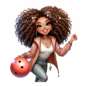 Fun Bowling Girl Art, 14 Afro Hair Fashion Illustration, Bowling Ball ...