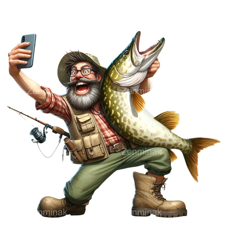 18 PNG Fishing Clipart – Funny Fisherman With Pike PNG – Cartoon Man ...