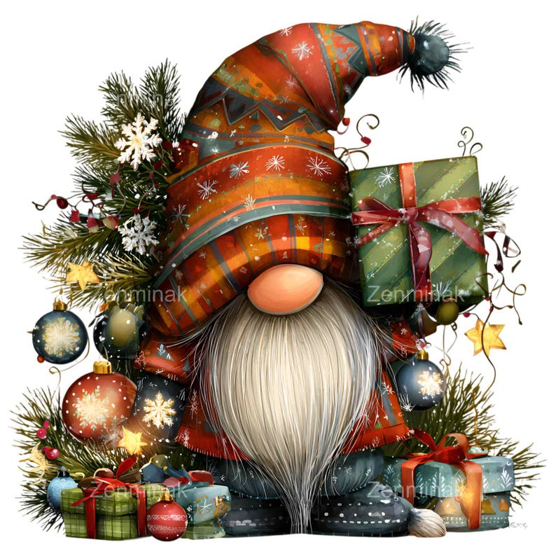 14 PNG Holiday Gift Christmas Gnome Clipart, Watercolor Winter Tree - Etsy
