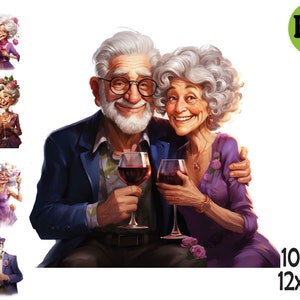 Watercolor Elderly Couple Clipart Illustration PNG, Happy Grandparents ...