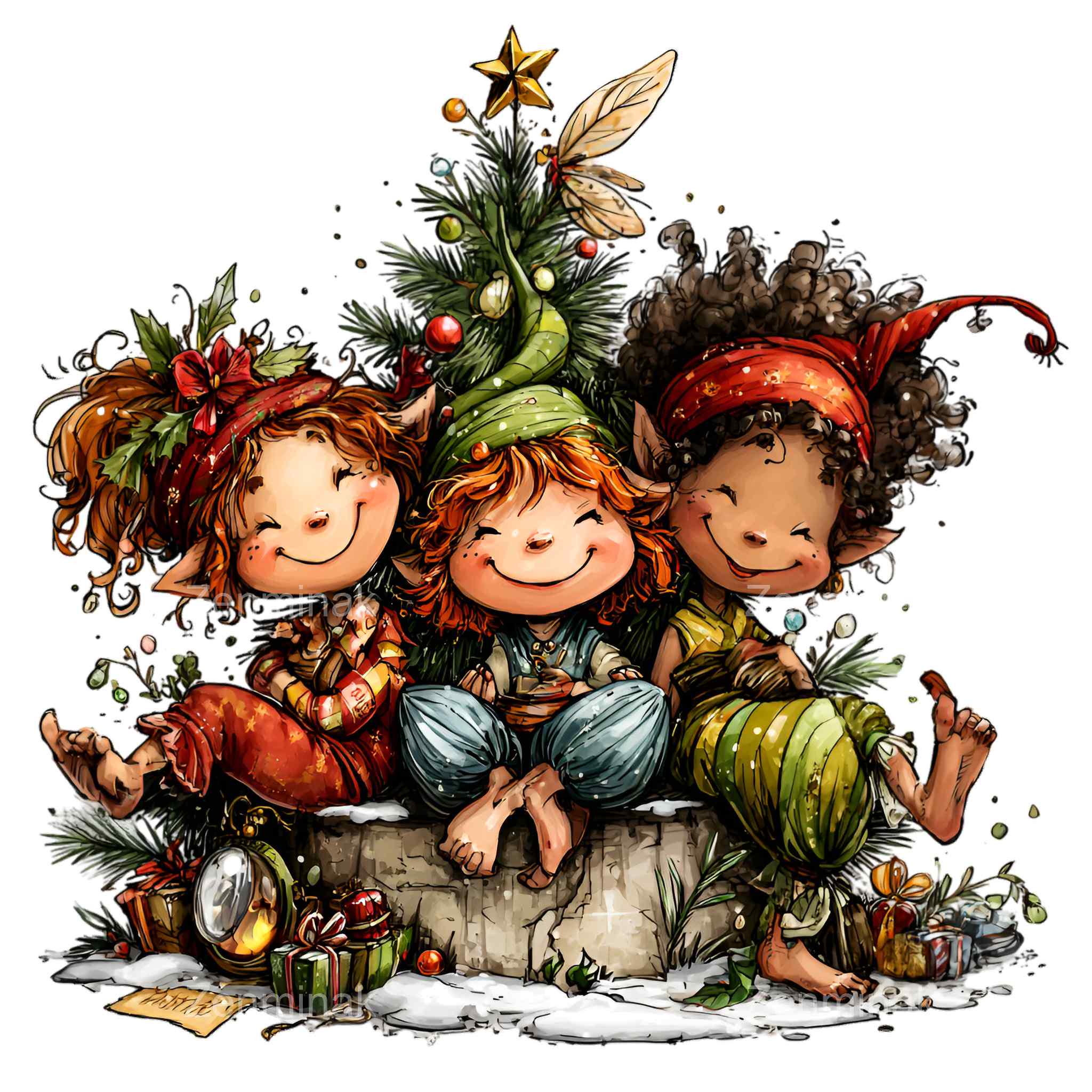 12 PNG Elf Clipart Set – Whimsical Holiday PNG – Cute Christmas Elf Art ...