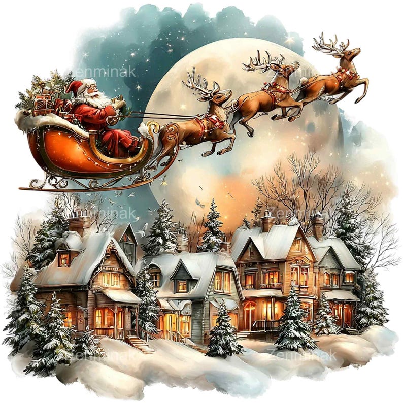 15 PNG Flying Santa PNG Clipart – Christmas Sleigh With Reindeer ...