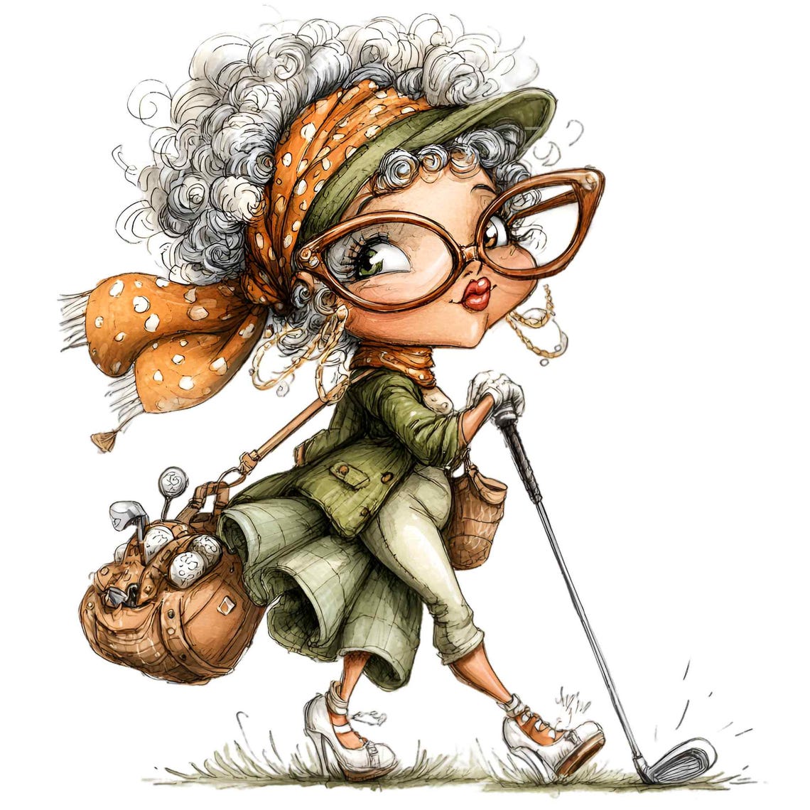 18 PNG Funny Golf Clipart – Whimsical Lady Playing Golf PNG for Crafts ...