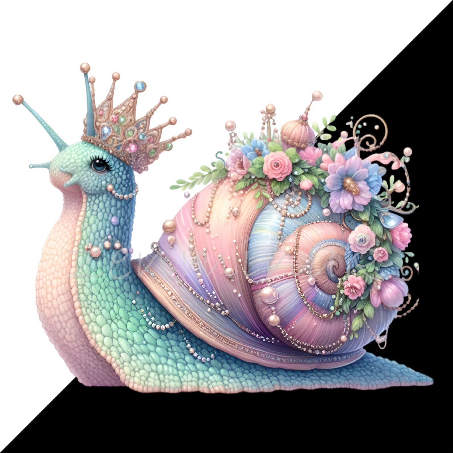 Princess Snail Clipart 14 PNG Adorable Cartoon Snail With Crown and ...