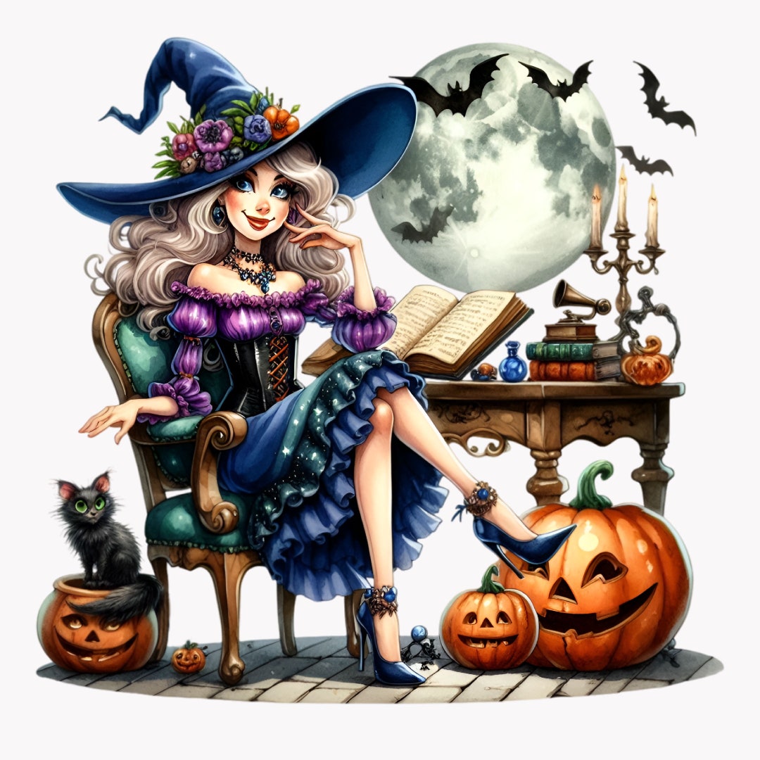 Funny Witch Clipart Bundle, Halloween Decor, Spooky Clipart, Witchy ...