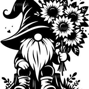 7 SVG Sunflower Gnome SVG – Garden Gnome With Flowers Silhouette – Cute ...