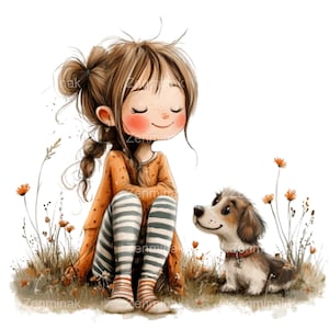 Cute Girl With Puppies PNG Clipart, 10 Whimsical Child and Dog ...