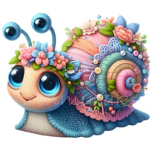 10 Floral Snail PNG Clip Art - Whimsical Crochet Style Illustration ...