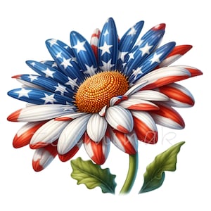 Patriotic Daisies Clipart, 10 PNG American Flag, Veterans Day, Freedom ...