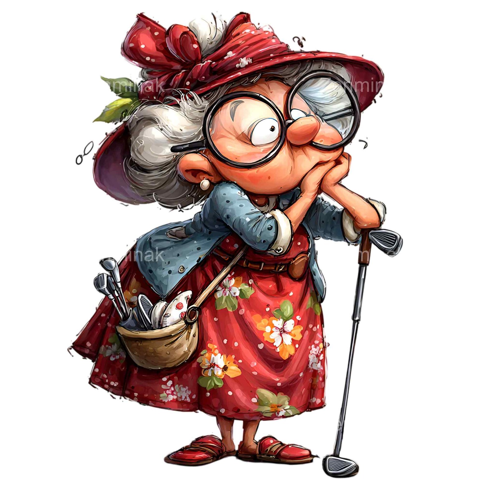 15 PNG Golf Grandma Clipart, Elderly Woman Golfer Illustration, Funny ...