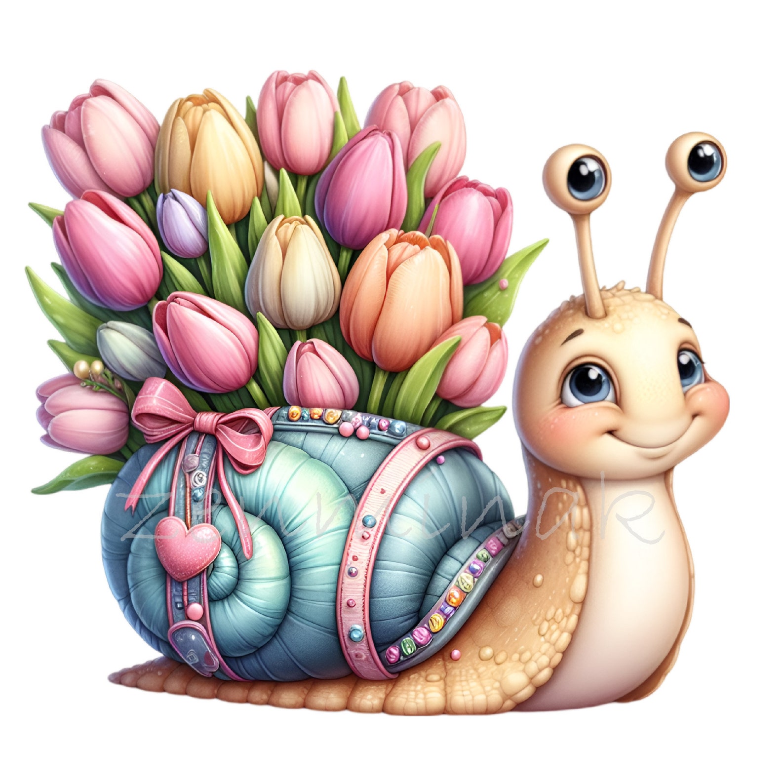 10 PNG Cute Snail With Flowers Clipart – Cartoon Tulip Snail PNG ...