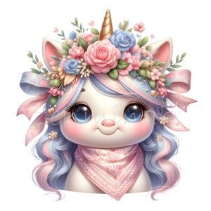 Unicorn Clipart, 10 PNG Watercolor Floral Rainbow Unicorn, Flowers ...