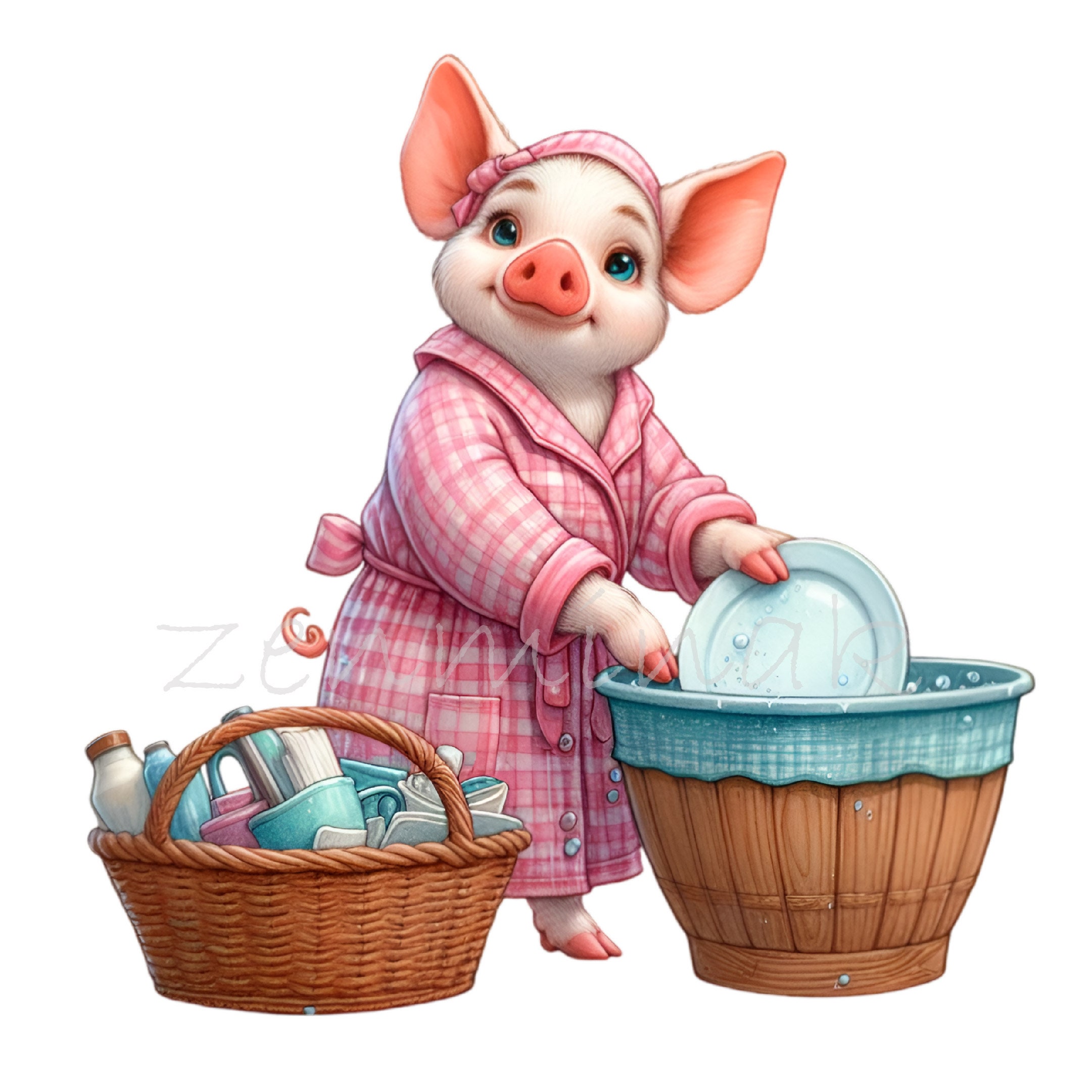 12 PNG Pig Washing Dishes Clipart, Farm Animal Kitchen Cartoon Baby ...