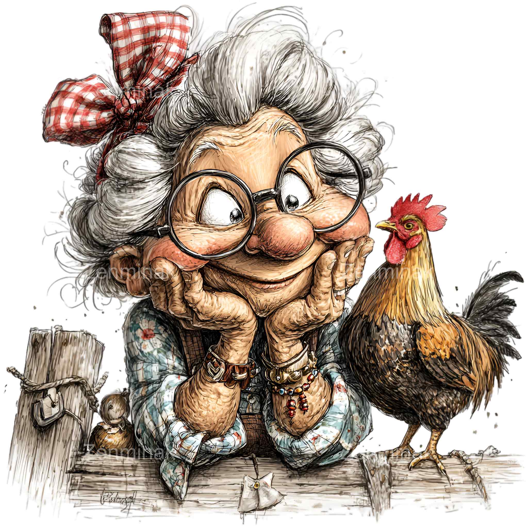 14 PNG Farm Chicken Clipart – Whimsical Old Lady With Hen PNG for ...