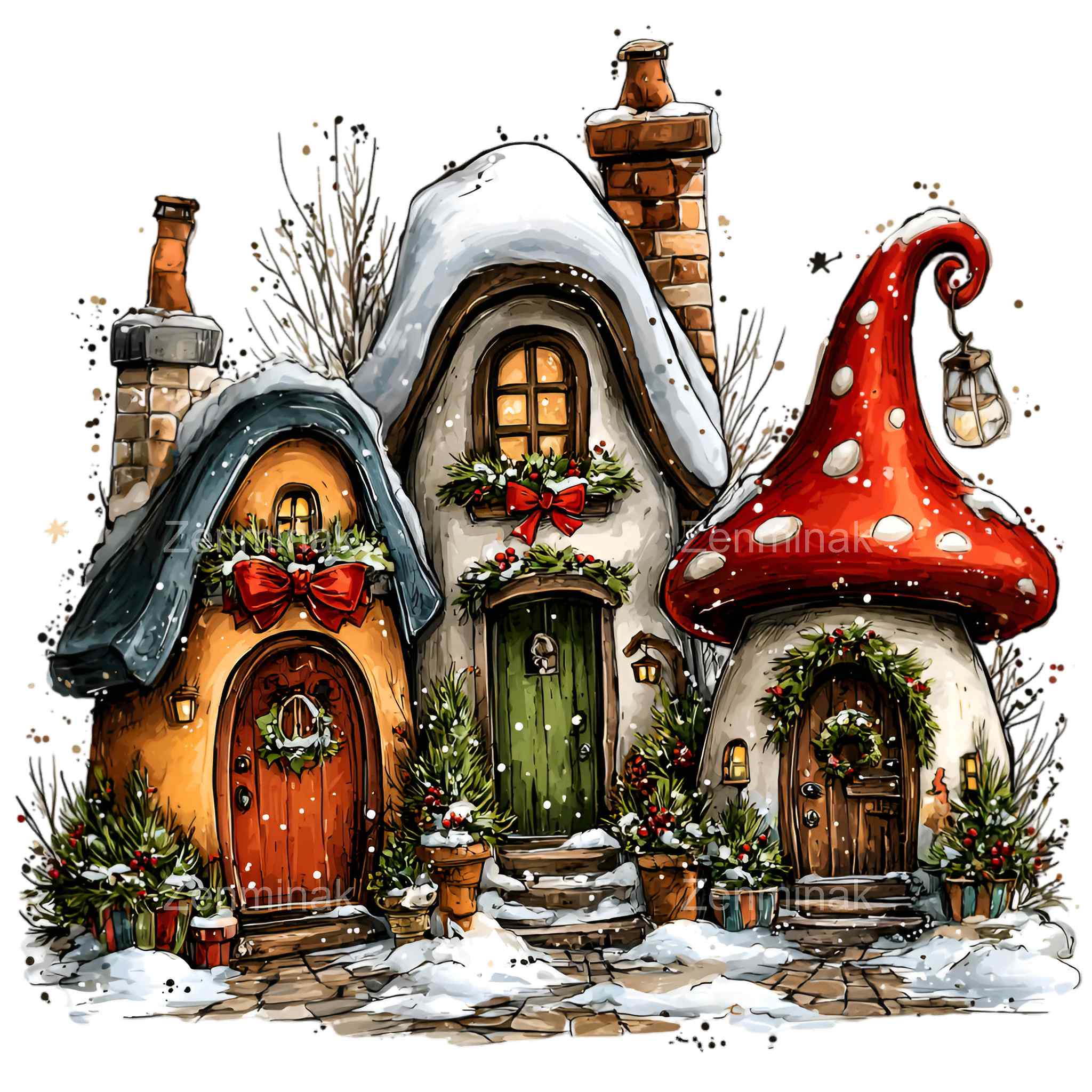 14 PNG Winter Houses Clipart – Whimsical Cottage PNG – Festive Snowy ...