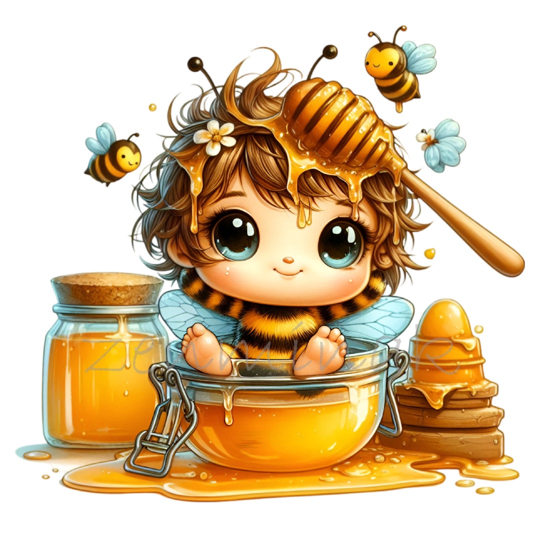 Cute Bee Bathing in a Bowl of Honey Jar 15 PNG Funny Kids Comics ...