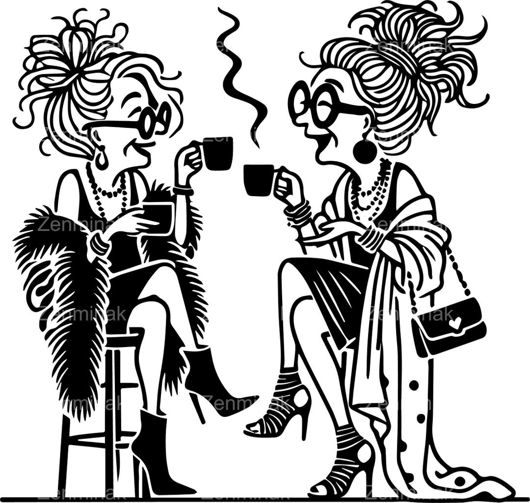 5 SVG Vintage Ladies Coffee, Elegant Friends Silhouette - Etsy