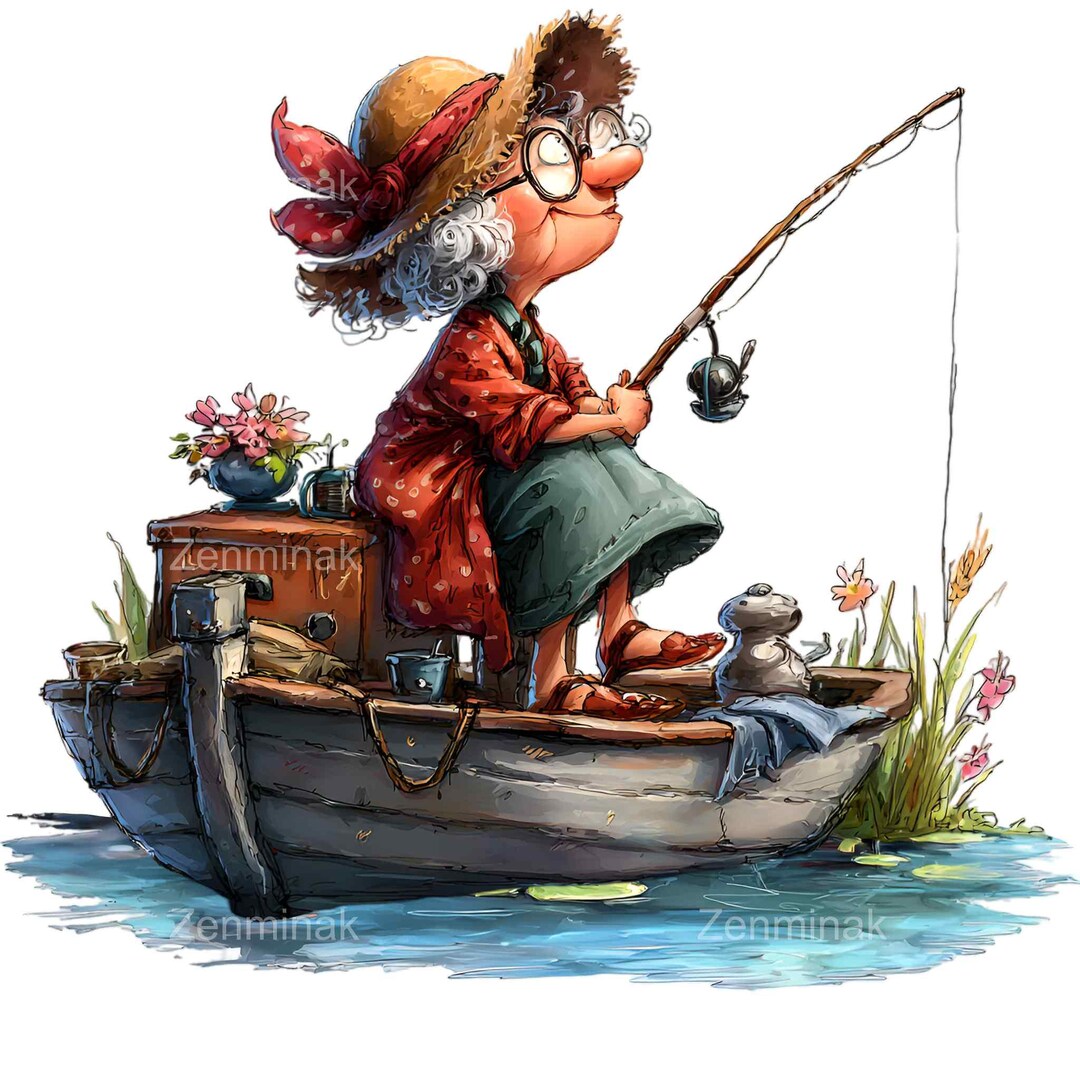 16 PNG Fishing Grandma Clipart – PNG Funny Old Lady Illustration – Cute ...