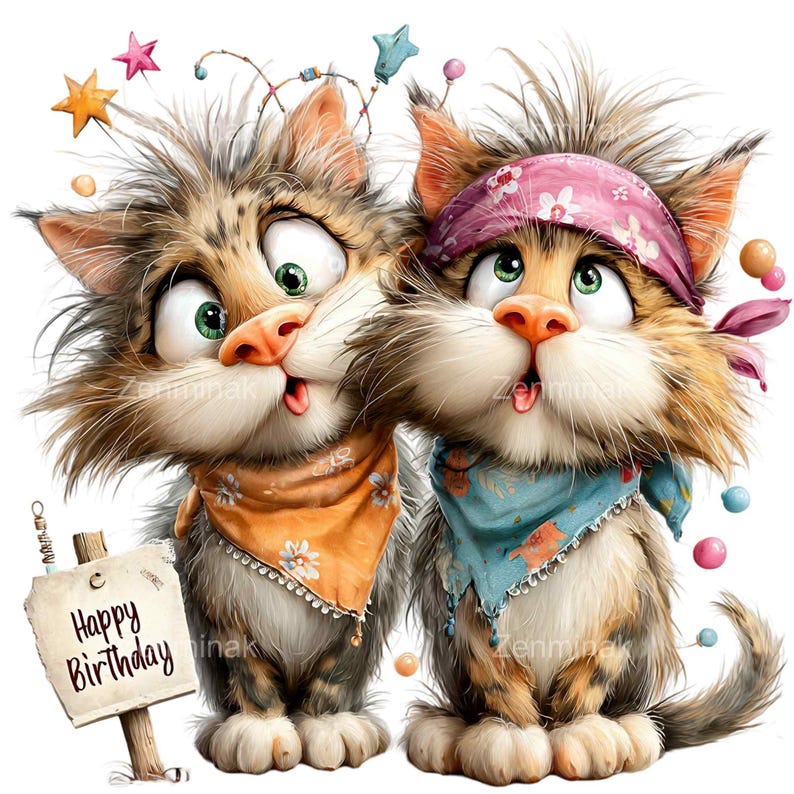 14 PNG Funny Birthday Cats Clipart – Cute Party Cat PNG – Whimsical ...