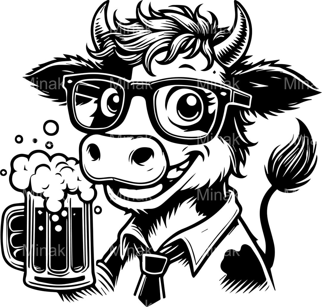 6 SVG Funny Cow Beer SVG Cut File – Cool Cartoon Cow in Glasses With ...
