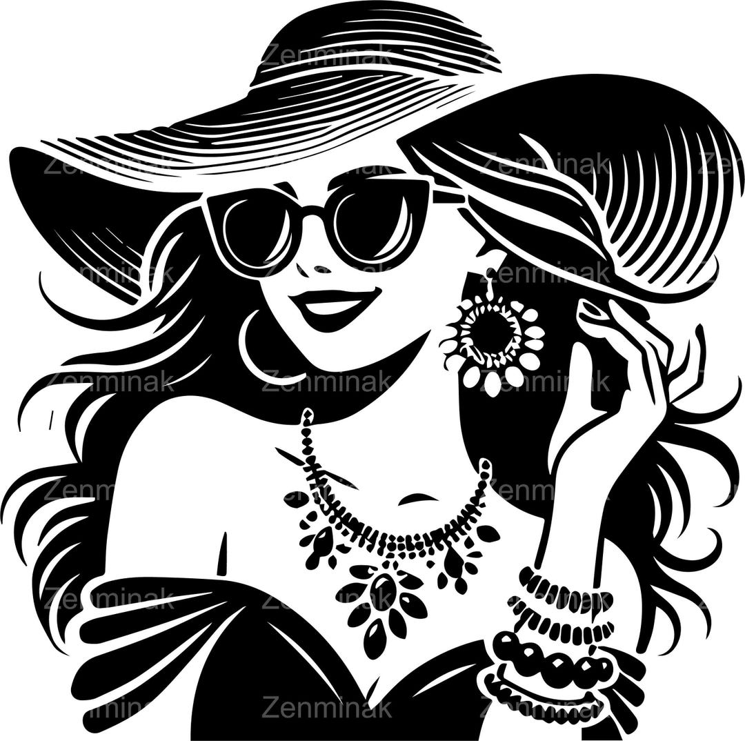 7 SVG Elegant Woman With Hat SVG, Glamorous Lady With Sunglasses ...