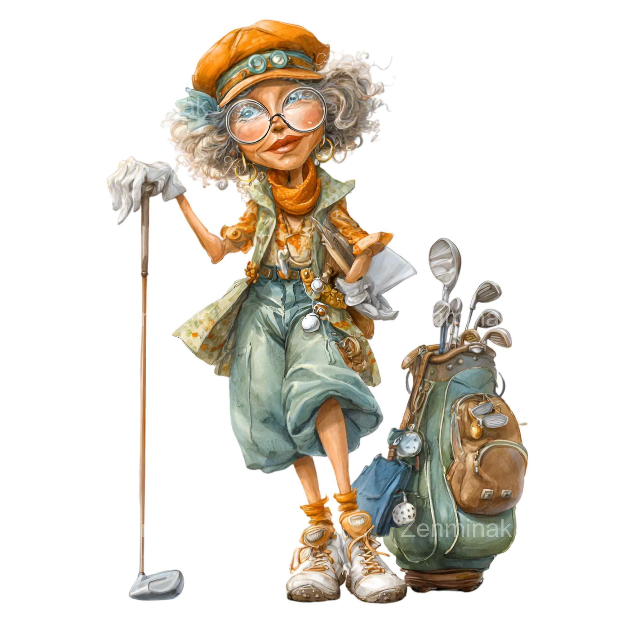 15 PNG Funny Golfing Grandma – Sports PNG Clipart – Humorous Senior ...
