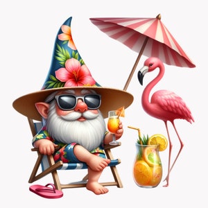 Summer Gnome Clipart, Beach Gnome Clipart, Tropical Clipart, Palm Tree ...