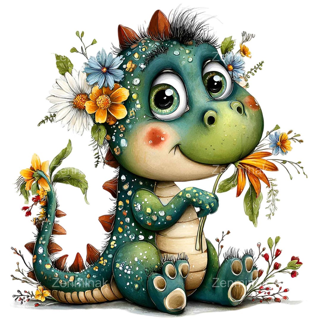 15 PNG Spring Dinosaur Clipart, Fantasy Animal Illustration, Floral ...