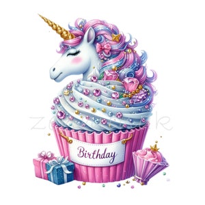 Unicorn Clipart, 10 PNG Watercolor Rainbow, Cupcake Unicorn, Newborn ...