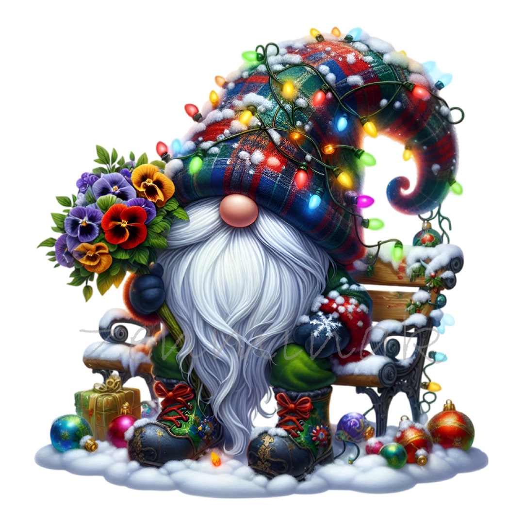 Christmas Gnome Clipart 10 Festive Gnome With Lights and Poinsettias ...