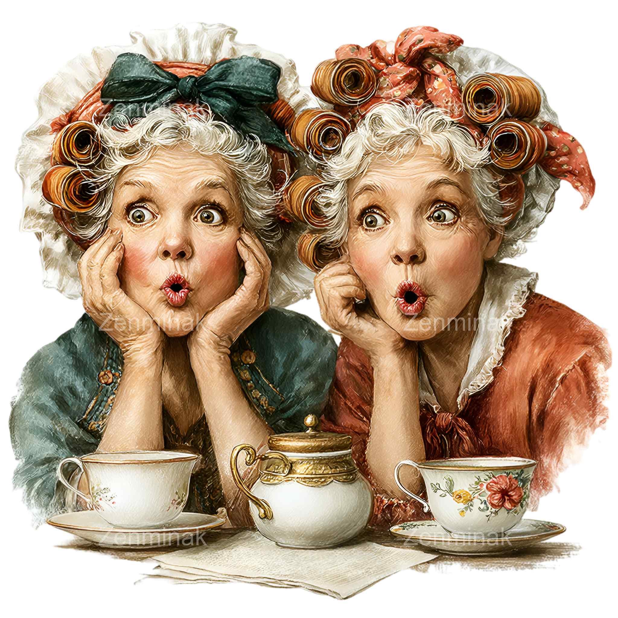 15 PNG Retro Grandmas PNG – Funny Old Ladies With Curlers and Coffee ...
