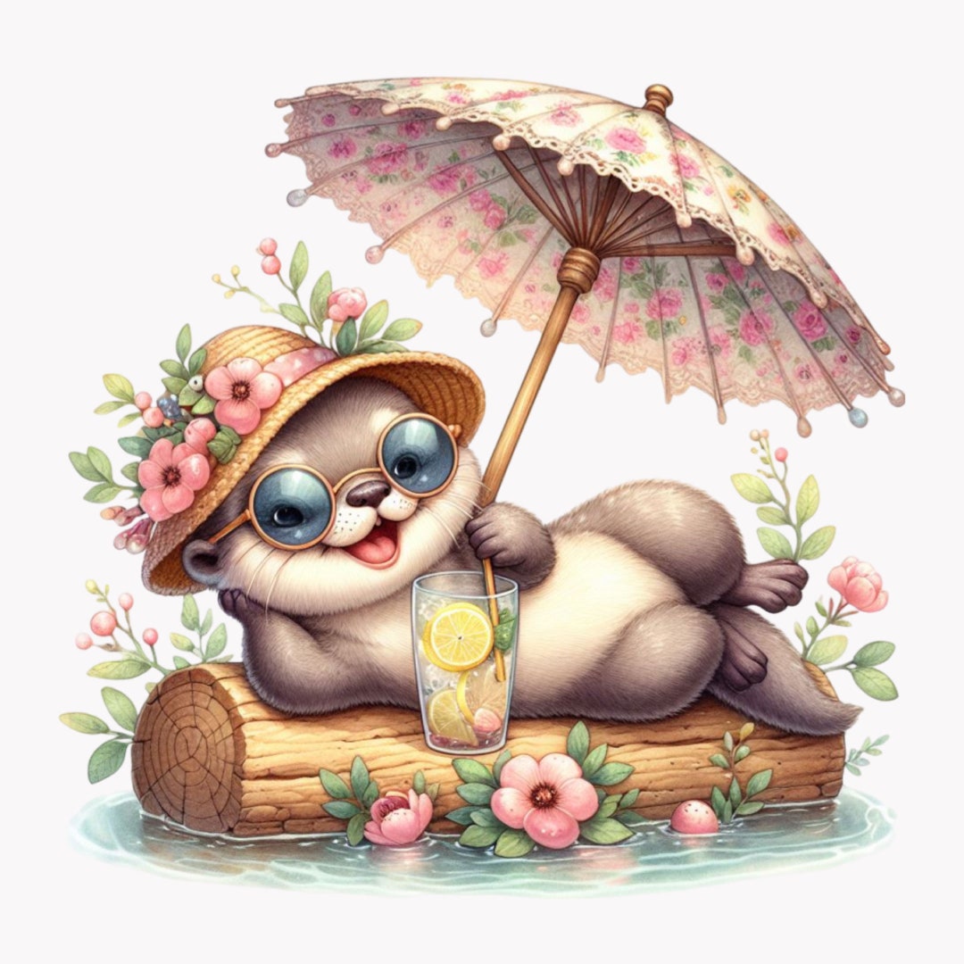 10 PNG Otter Summer Clipart, Tropical Animal Parasol Beach - Etsy