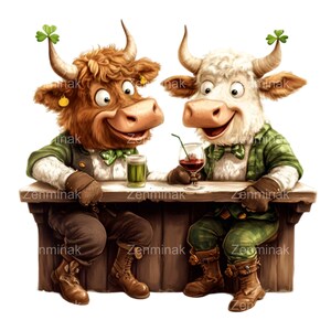 Irish Cow Friends PNG Clipart - 14 Highland Cows at Pub With Barrels ...