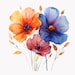 10 Watercolor Floral Clip Art PNG - Vibrant Blue, Yellow, and Orange ...