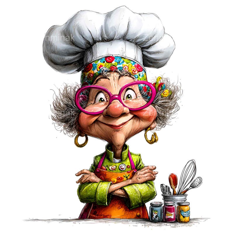 15 PNG Funny Cooking Lady Clipart – Eccentric Grandma Chef PNG With ...