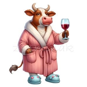12 Funny Cow in Robe PNG Clipart – Wine Glass, Chopsticks, Pink ...